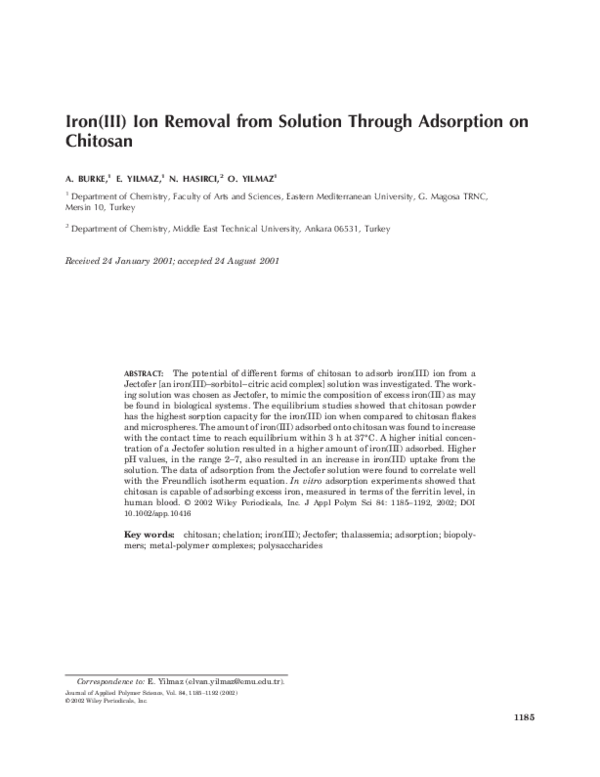 (PDF) Iron(III) ion removal from solution through adsorption on chitosan