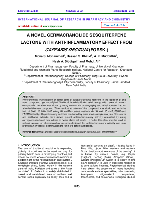 (PDF) A NOVEL GERMACRANOLIDE SESQUITERPENE LACTONE WITH ANTI ...