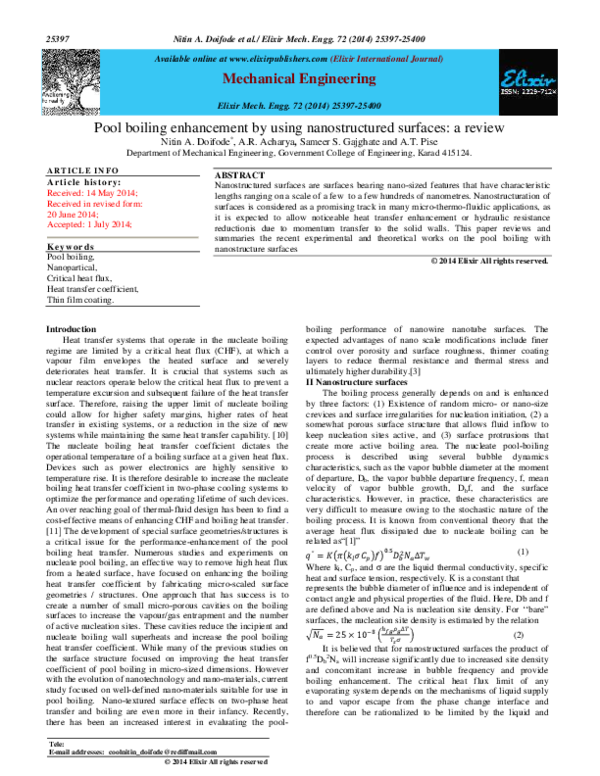 (PDF) Pool Boiling Enhancement by Using Nanostructured Surfaces: A Review