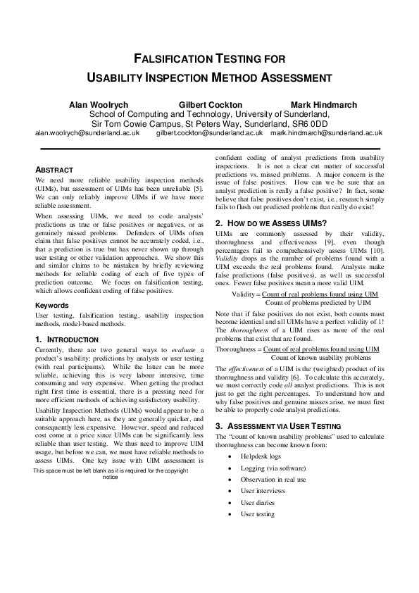 (PDF) Falsification Testing for Usability Inspection Method Assessment ...