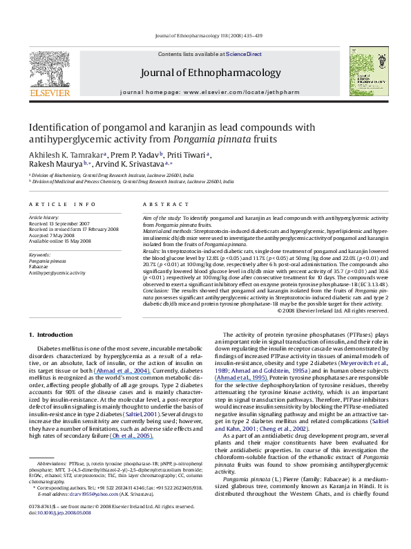 (PDF) Identification of pongamol and karanjin as lead compounds with ...