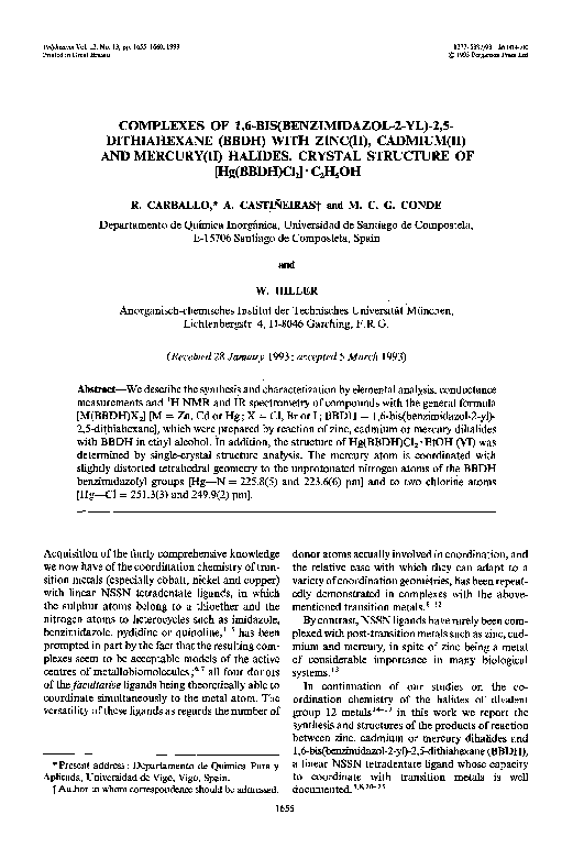 (PDF) BBDH Complexes with Zn, Cd, and Hg Halides