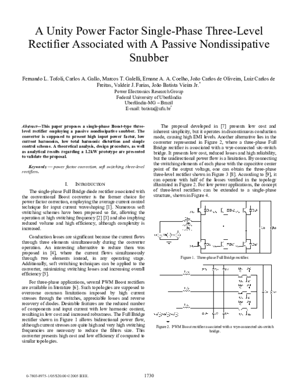 Pdf A Unity Power Factor Single Phase Three Level Rectifier Associated With A Passive