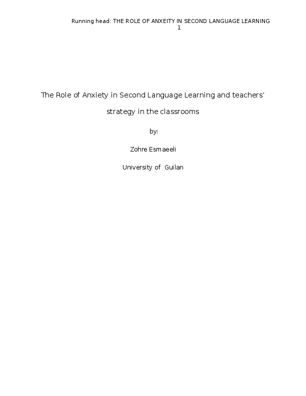 (DOC) The Role of Anxiety in Second Language Learning