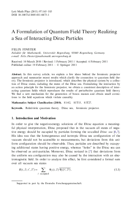(PDF) A Formulation of Quantum Field Theory Realizing a Sea of Interacting Dirac Particles