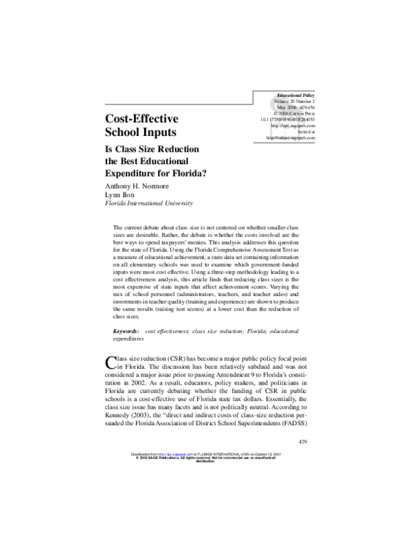 (PDF) Cost-Effective School Inputs: Is Class Size Reduction the Best ...