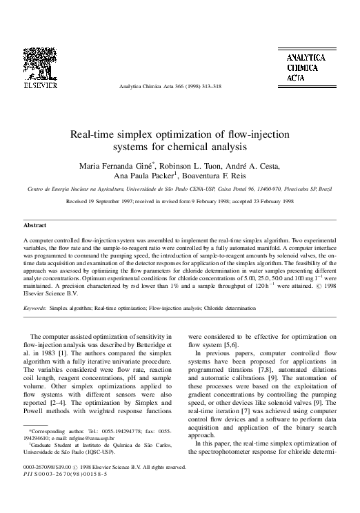 (PDF) Real-time simplex optimization of flow-injection systems for chemical analysis