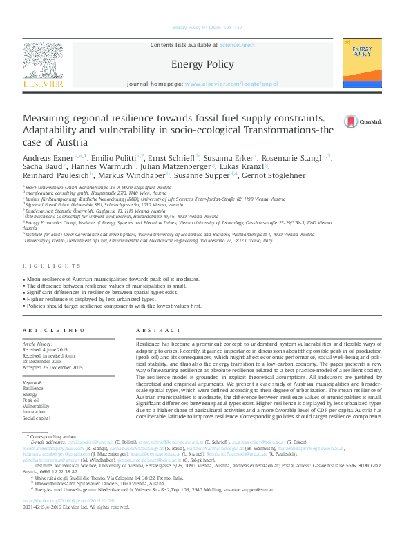 Measuring regional resilience towards fossil fuel supply constraints ...