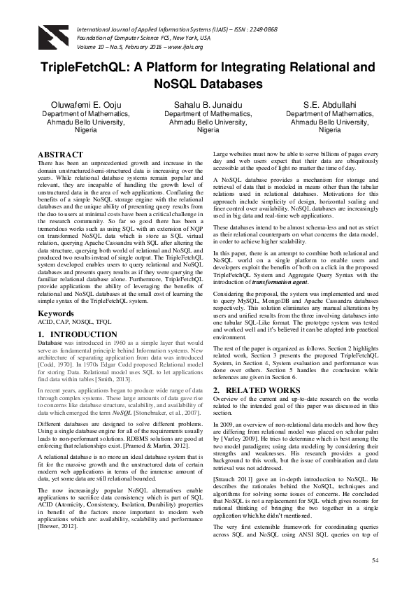 (PDF) TripleFetchQL: A Platform for Integrating Relational and NoSQL Database