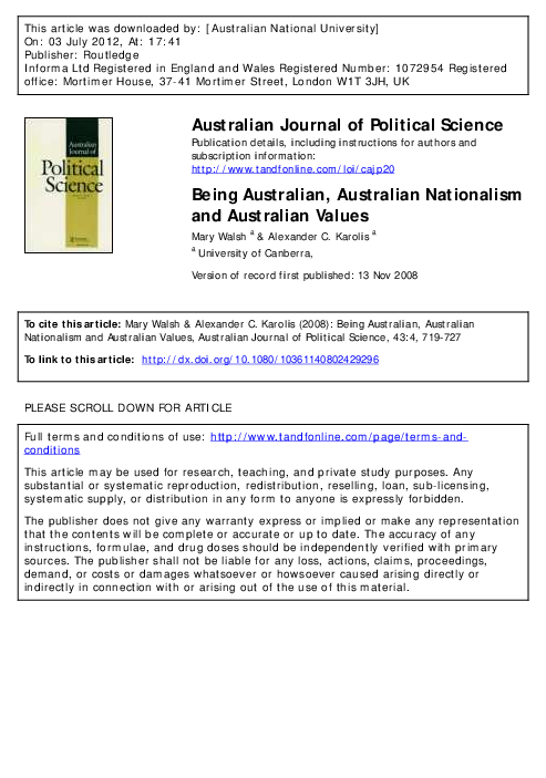 (PDF) Being Australian, Australian Nationalism and Australian Values