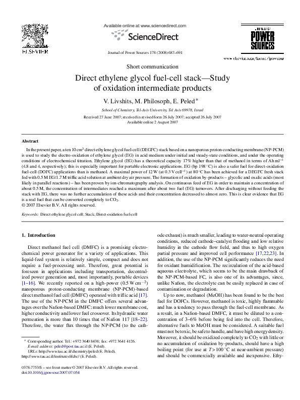 (PDF) Direct ethylene glycol fuel-cell stack—Study of oxidation ...