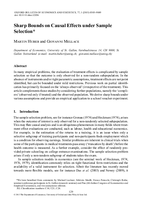 (PDF) Sharp Bounds on Causal Under Sample Selection