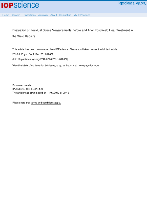 (PDF) Evaluation of Residual Stress Measurements Before and After Post ...