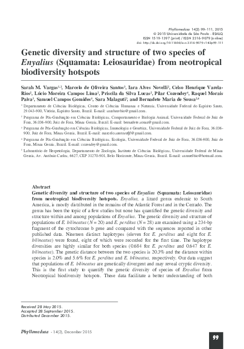 (PDF) Genetic diversity and structure of two species of Enyalius ...