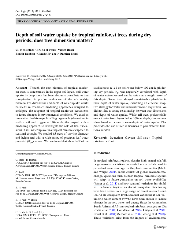 (PDF) Depth of soil water uptake by tropical rainforest trees during ...
