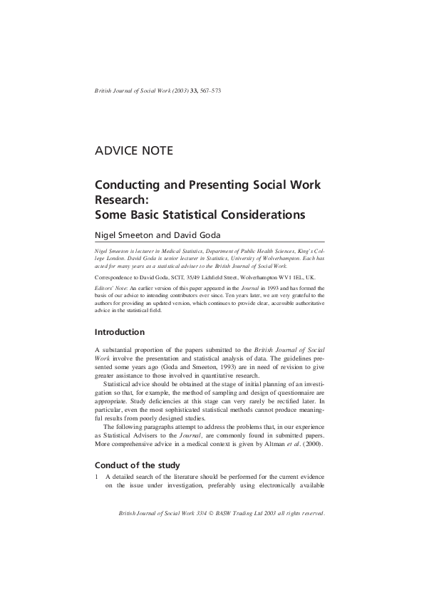 (PDF) Conducting and Presenting Social Work Research: Some Basic ...