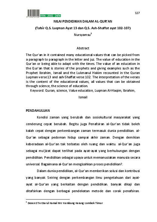 (PDF) Nilai Pendidikan dalam al Quran