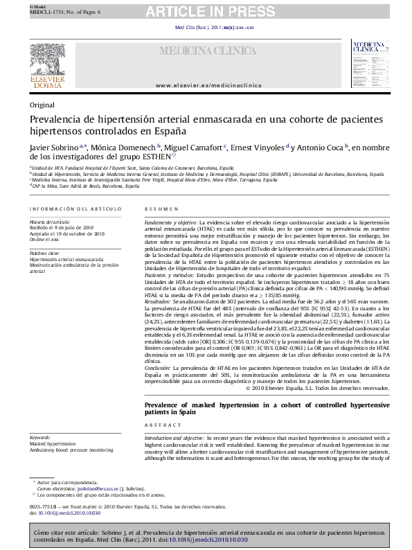 (PDF) Prevalence of masked hypertension in a cohort of controlled ...