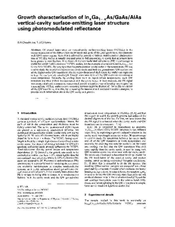 (PDF) Growth characterisation of InxGa1−xAs/GaAs/AlAs vertical-cavity surface-emitting laser ...