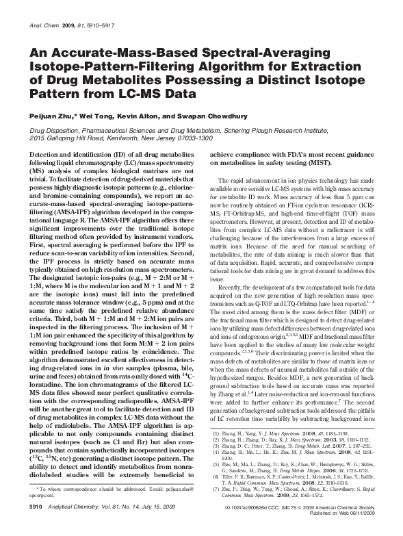 Pdf An Accurate Mass Based Spectral Averaging Isotope Pattern Filtering Algorithm For