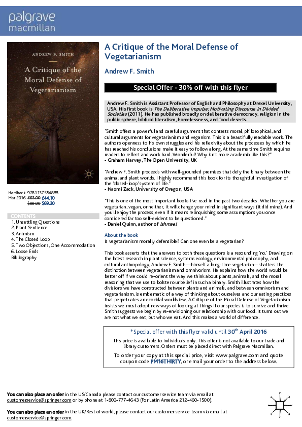 (PDF) A Critique of the Moral Defense of Vegetarianism (Palgrave ...