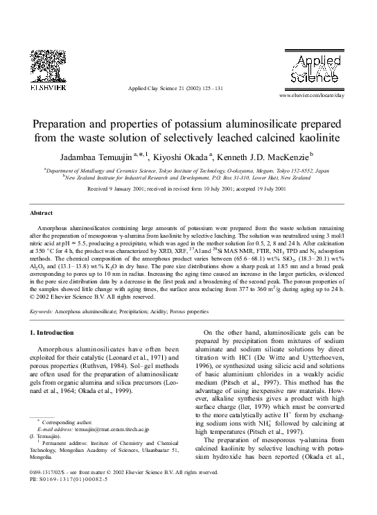 (PDF) Preparation and properties of potassium aluminosilicate prepared ...