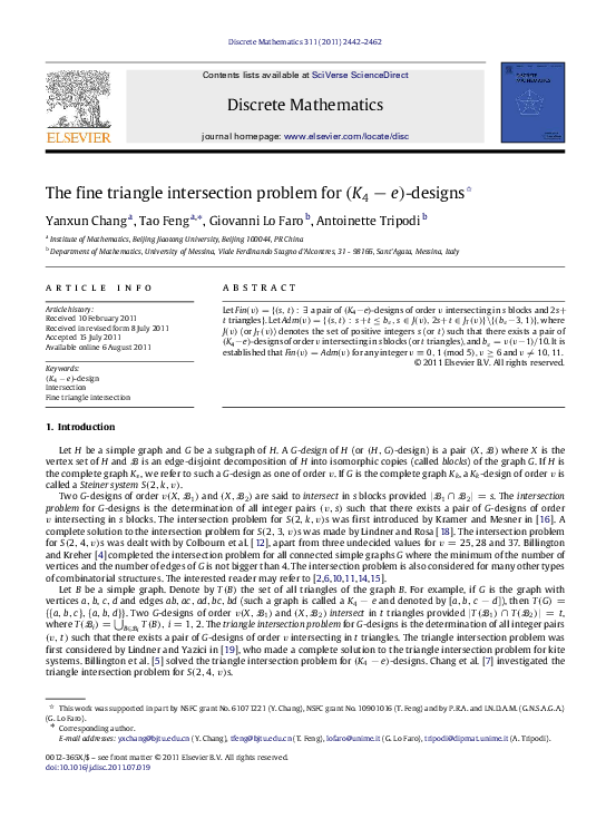 (PDF) The fine triangle intersection problem for -designs