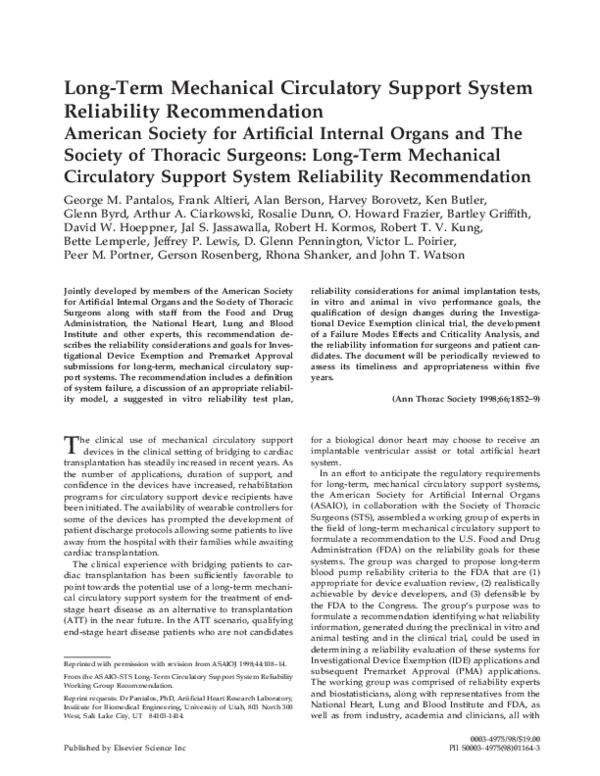 (PDF) Long-term mechanical circulatory support system reliability ...
