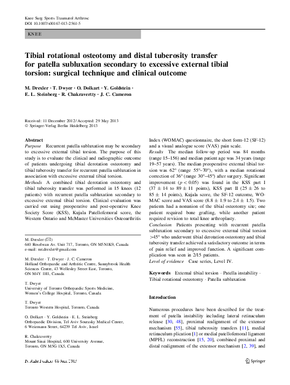(PDF) Tibial rotational osteotomy and distal tuberosity transfer for ...