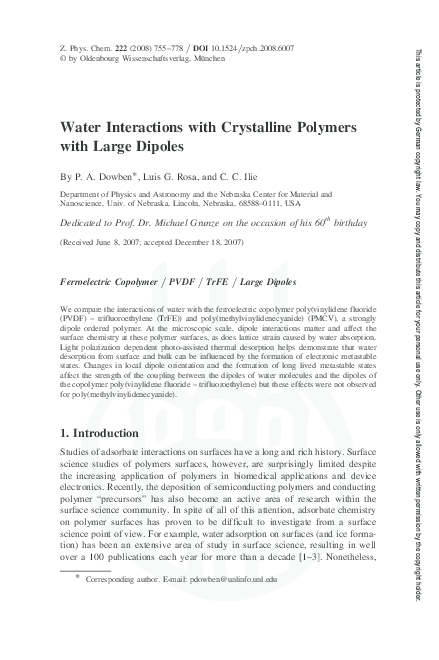 (PDF) Water Interactions with Crystalline Polymers with Large Dipoles