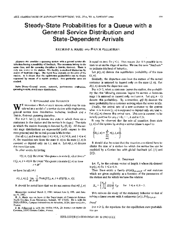 (PDF) Steady-State Probabilities for a Queue with a General Service ...