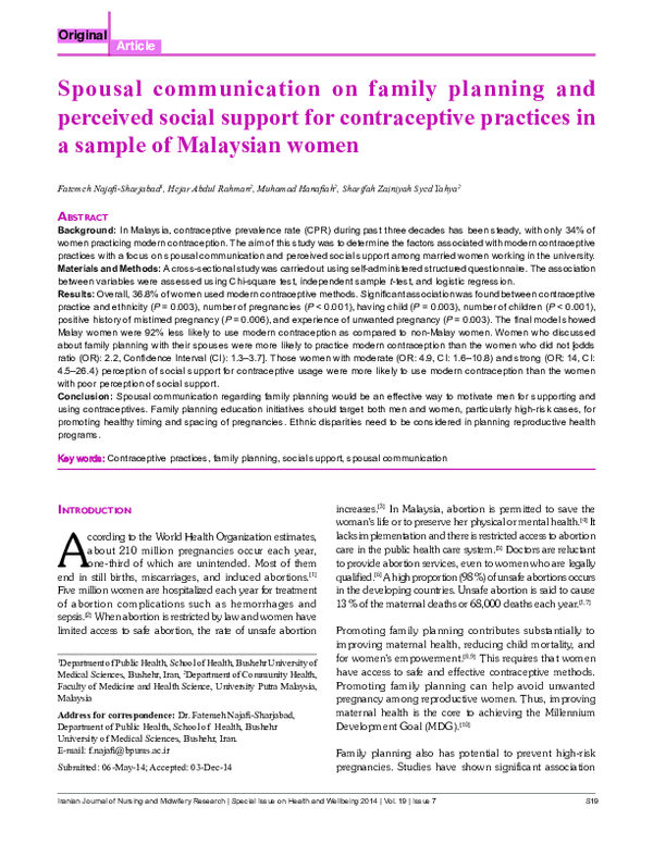 (PDF) Spousal Communication Effects on Contraception