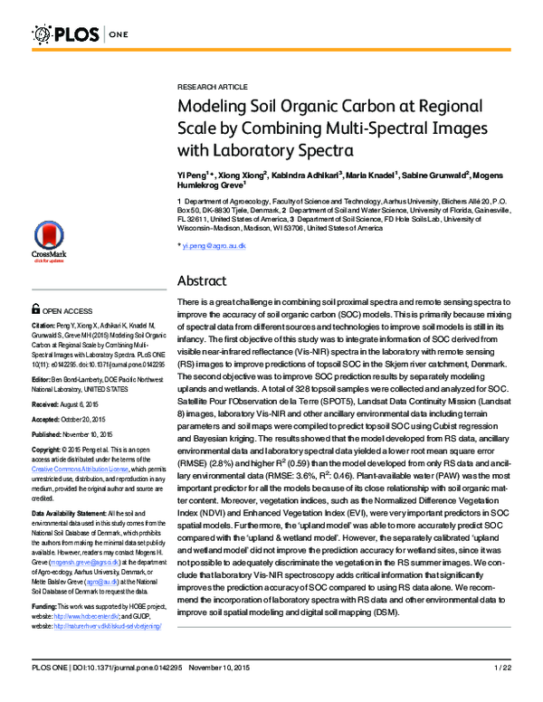 (PDF) Modeling Soil Organic Carbon at Regional Scale by Combining Multi-Spectral Images with ...