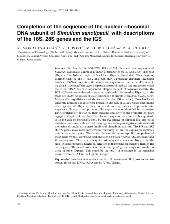 (PDF) Assessment of rDNA IGS as a molecular marker in the Simulium ...
