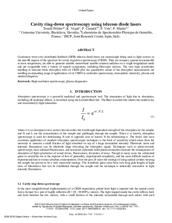 (PDF) Cavity ring-down spectroscopy using telecom diode lasers | Karol ...