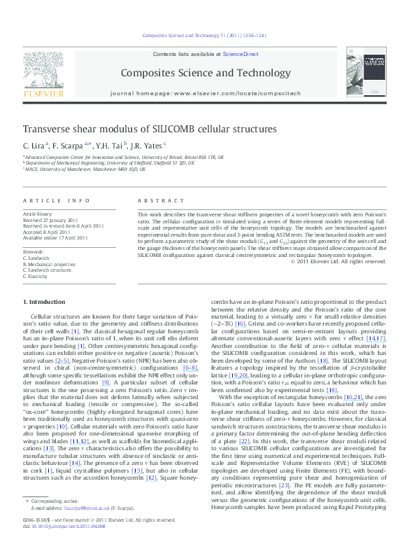 (PDF) Transverse shear modulus of SILICOMB cellular structures