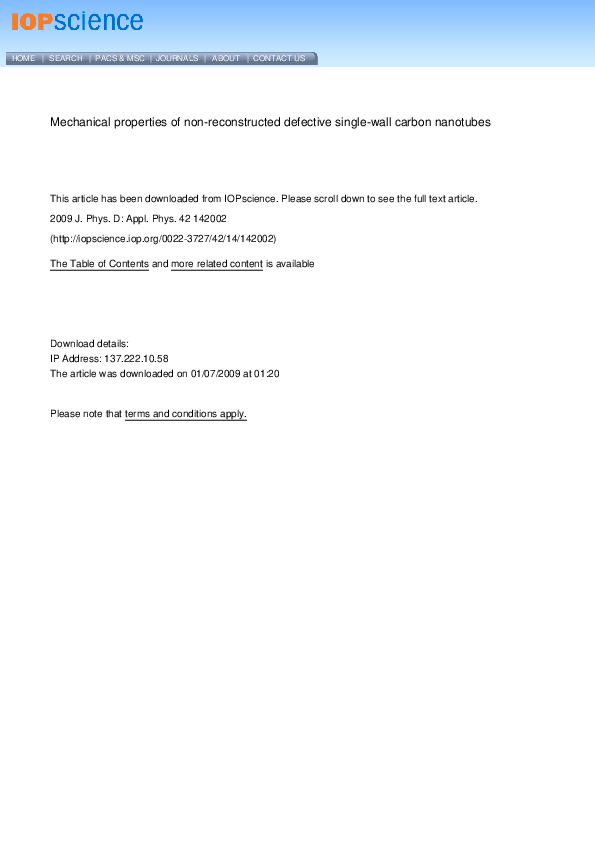 (PDF) Mechanical properties of non-reconstructed defective single-wall ...