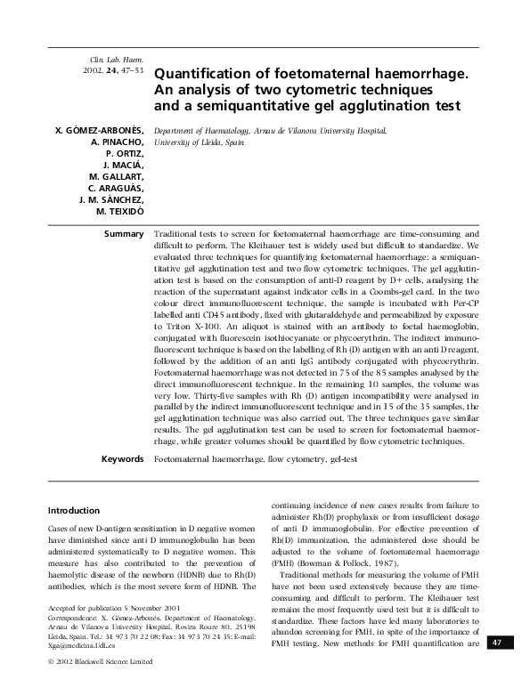 (PDF) Quantification of foetomaternal haemorrhage. An analysis of two ...