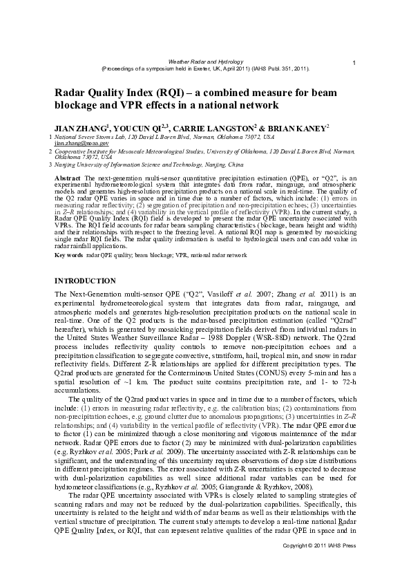 (PDF) Radar Quality Index (RQI) – a combined measure for beam blockage ...