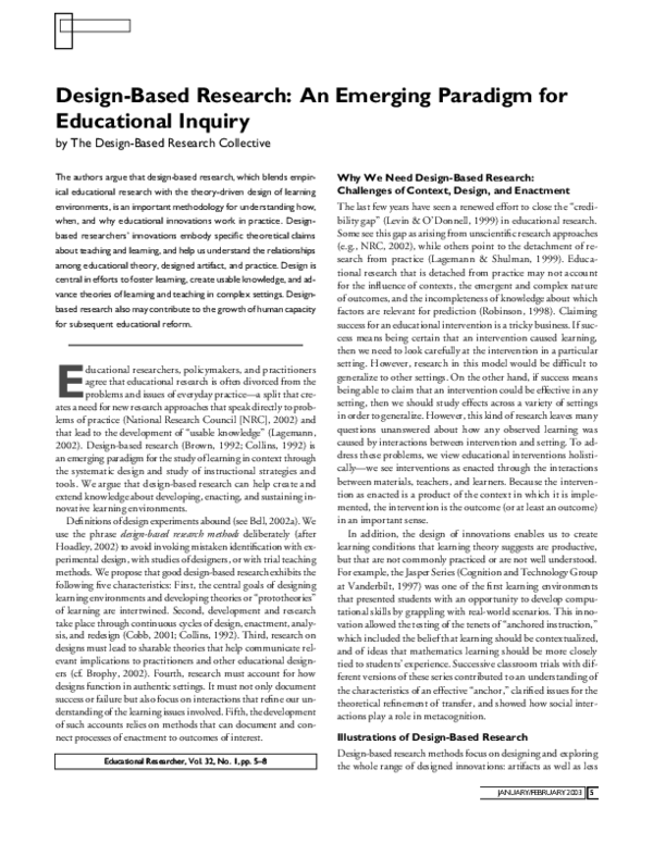 (PDF) Design-Based Research: An Emerging Paradigm for Educational Inquiry