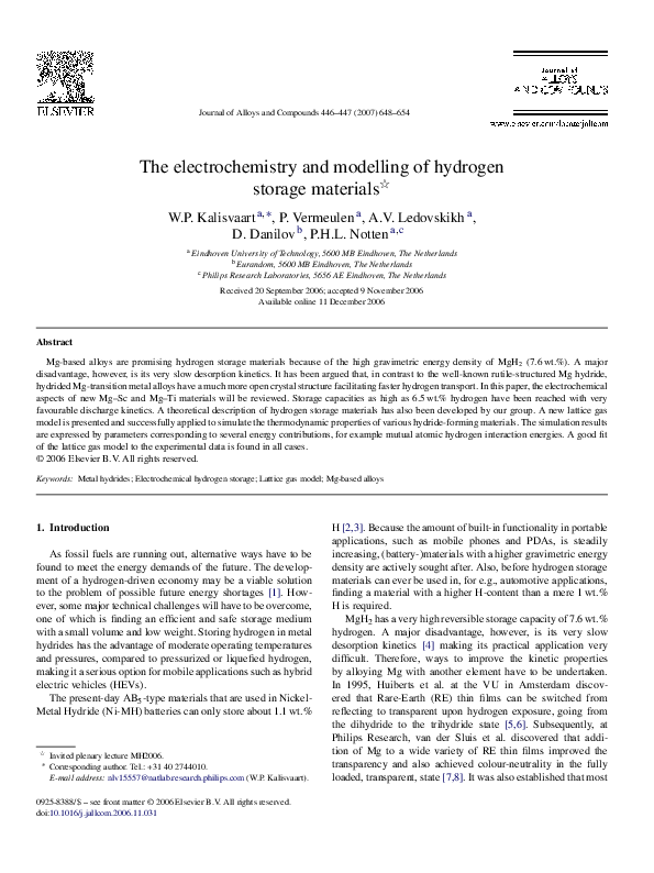 (PDF) The electrochemistry and modelling of hydrogen storage materials