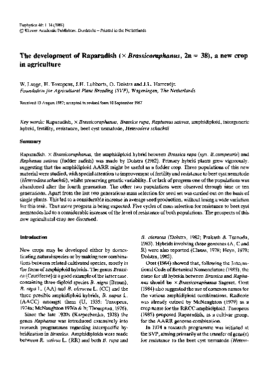 (PDF) The development of Raparadish (x Brassicoraphanus, 2n=38), a new ...
