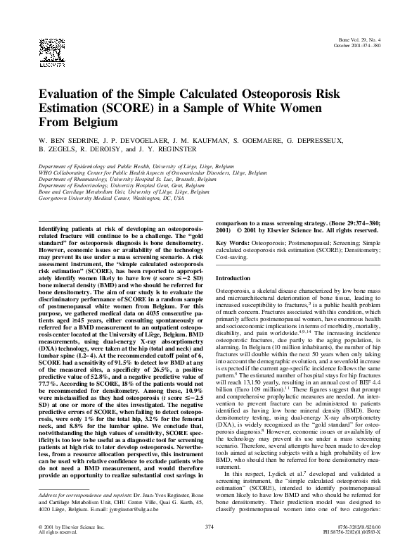 (PDF) Evaluation of the simple calculated osteoporosis risk estimation ...