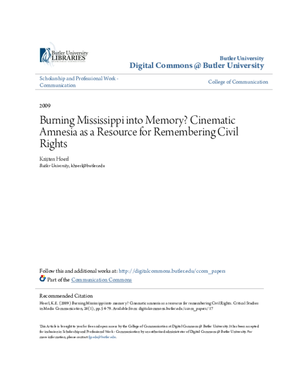 (PDF) Burning Mississippi into Memory? Cinematic Amnesia as a Resource ...