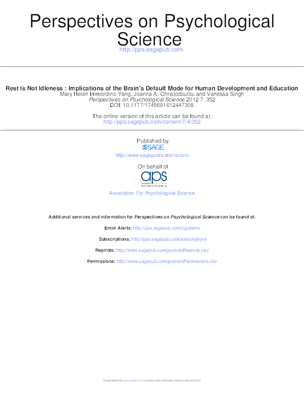 (PDF) Rest Is Not Idleness: Implications of the Brain's Default Mode ...