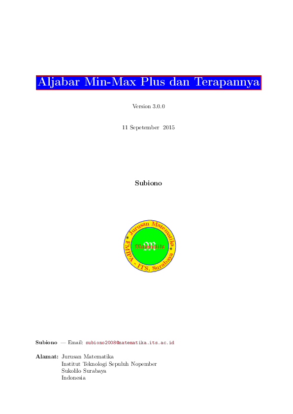 (PDF) Aljabar Min-Max Plus dan Terapannya