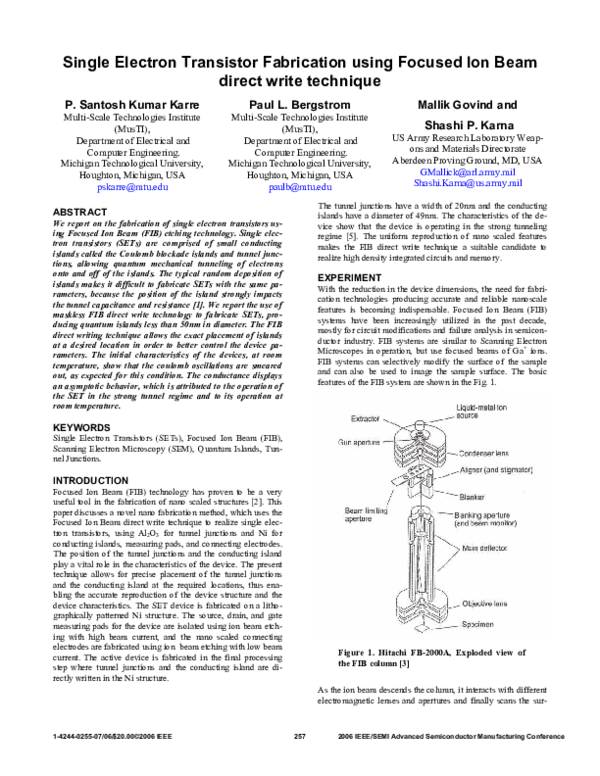 (PDF) Single Electron Transistor Fabrication using Focused Ion Beam ...