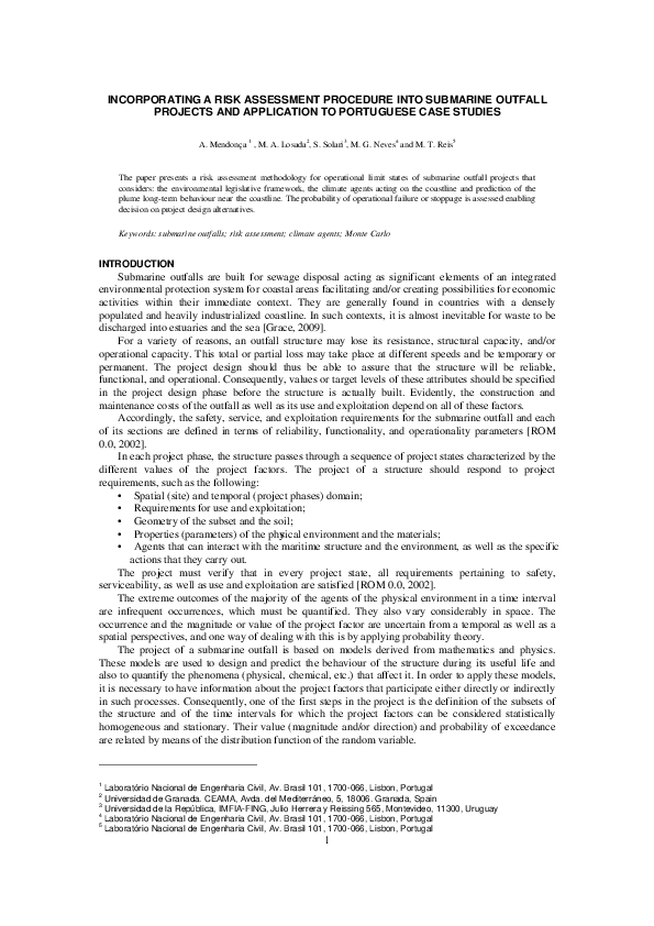 (PDF) Incorporating a Risk Assessment Procedure Into Submarine Outfall ...