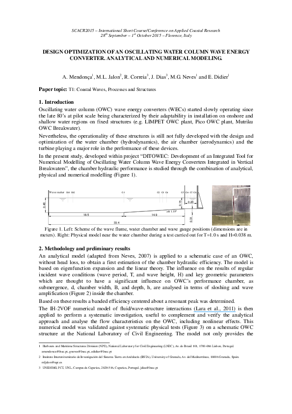 (PDF) Design optimization of an oscillating water column wave energy converter. Analytical and ...