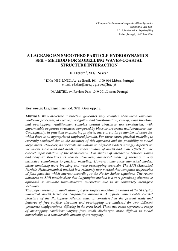 (PDF) A Lagrangian Smoothed Particles Hydrodynamics–SPH method for modelling waves-coastal ...